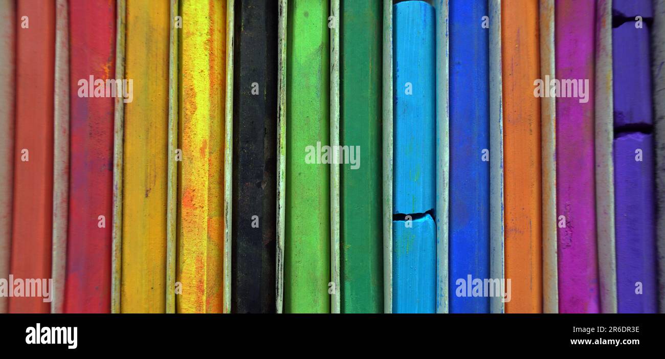 Equipment colored chalk , art supply Stock Photo - Alamy