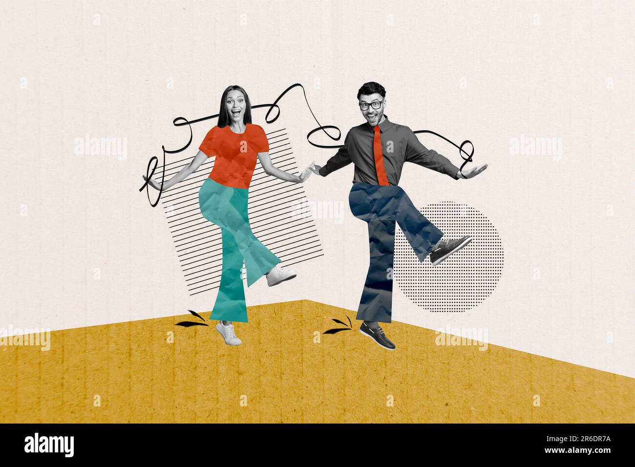 Party invitation collage of two youngsters students couple have fun ...