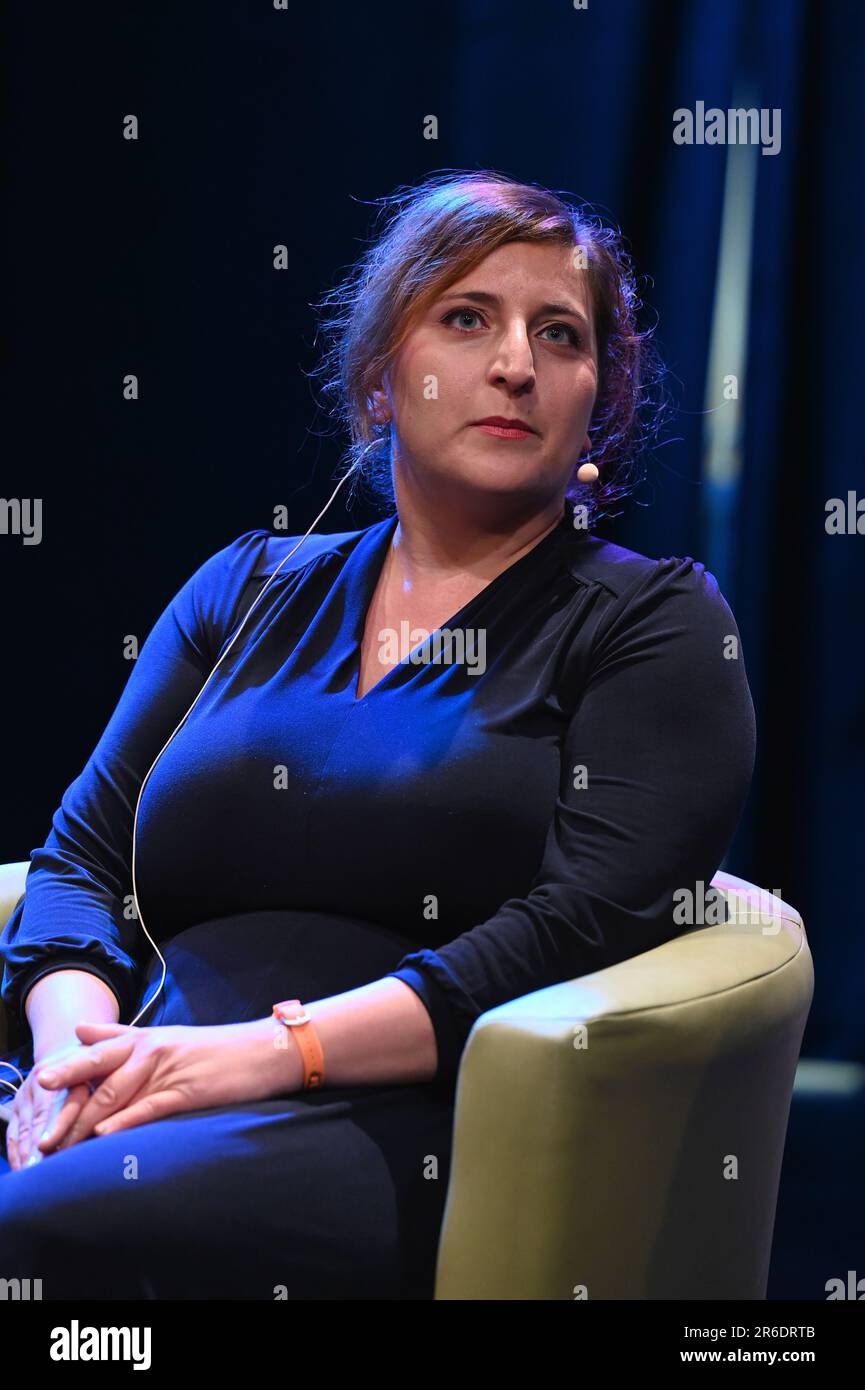 Cologne, Germany. 08th June, 2023. Moderator Shanli Anwar speaks on the ...