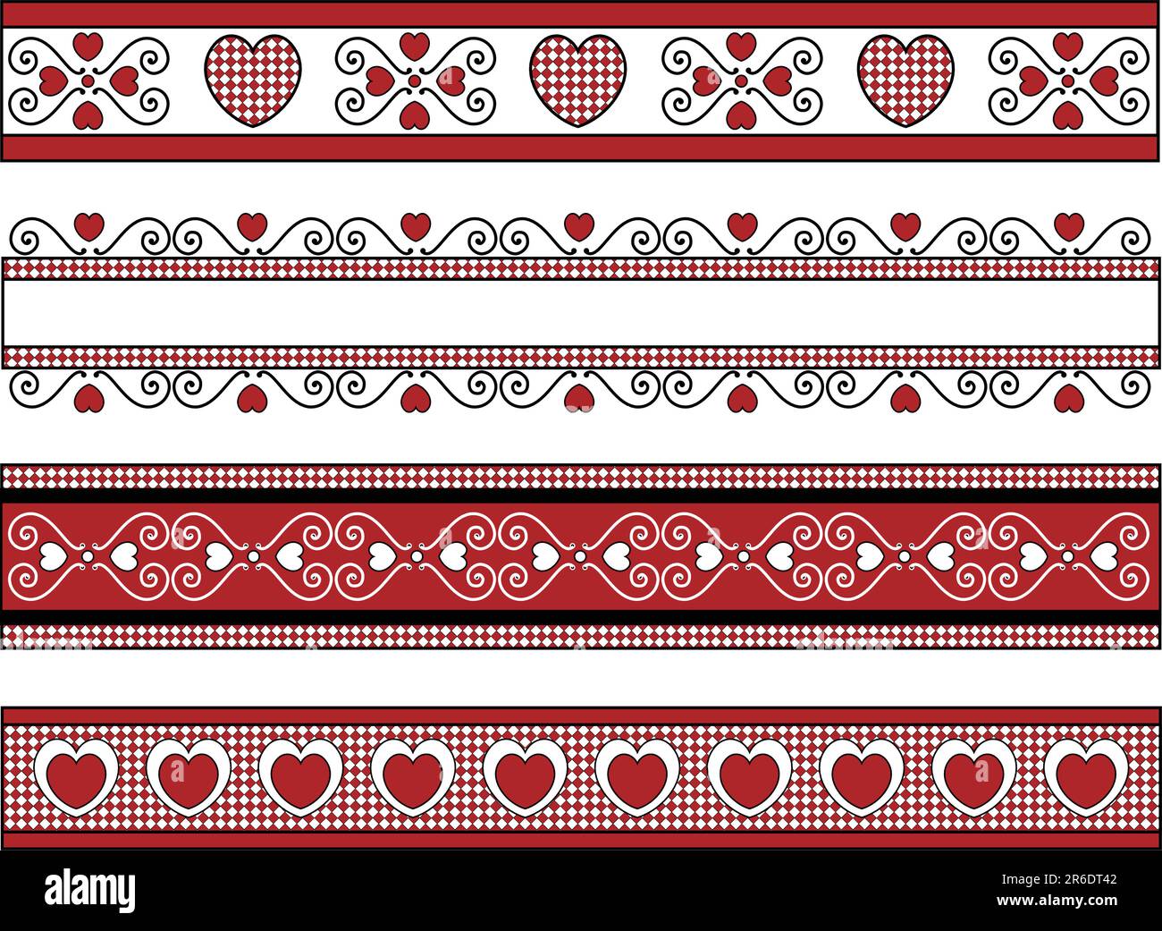 Vector of four red, black and white Valentine borders with gingham trim ...