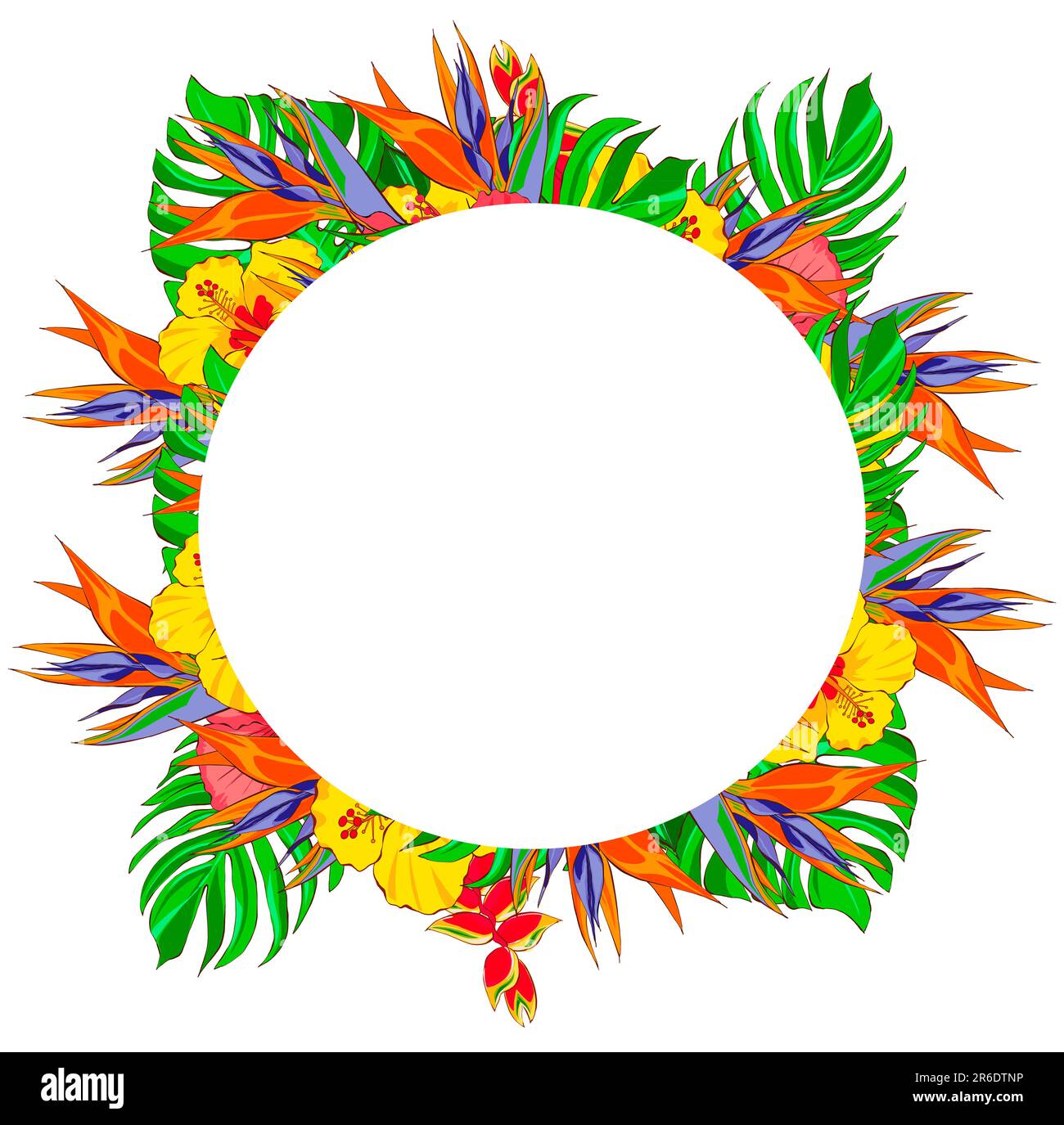 Tropical flowers and leaves template. Hand drawing illustration ...