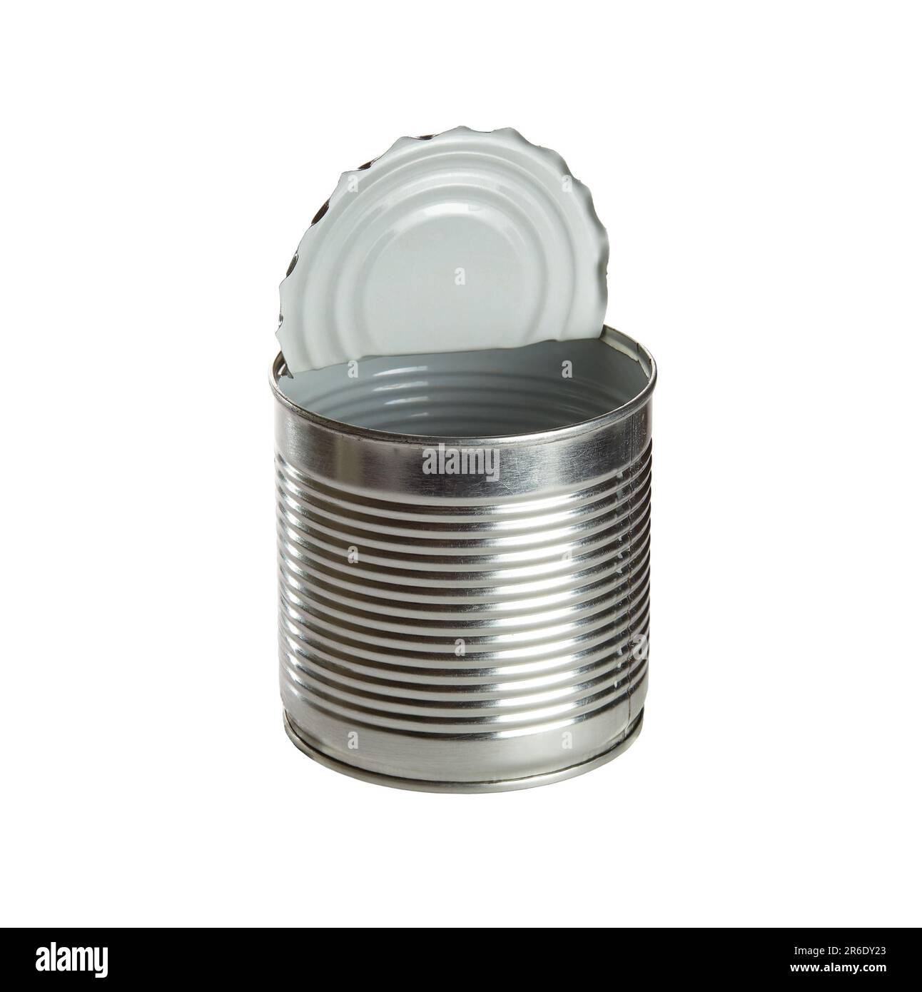 Opened tin can isolated on white background. View of empty canned Stock ...