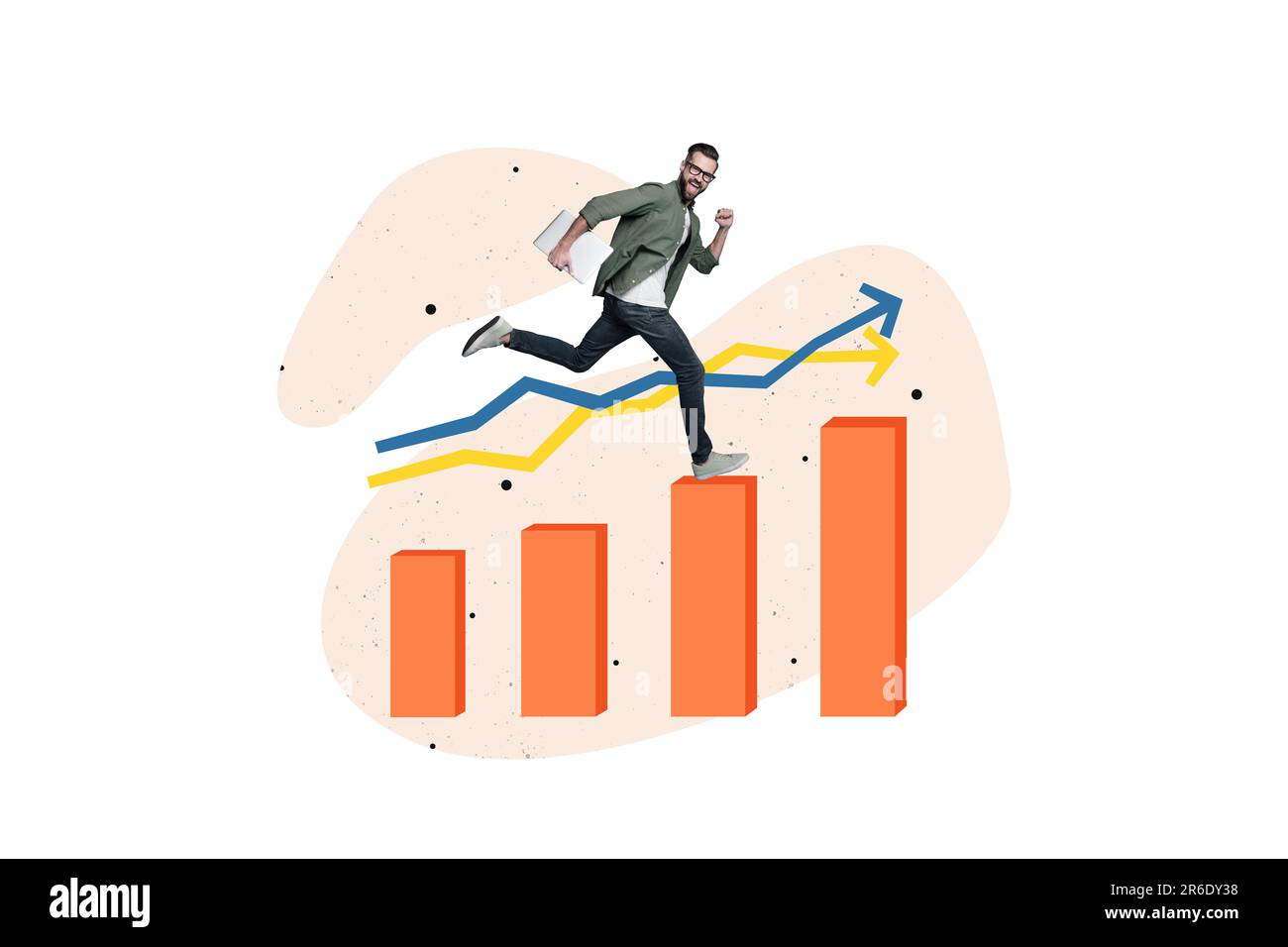 Collage artwork graphics picture of purposeful excited guy running ...