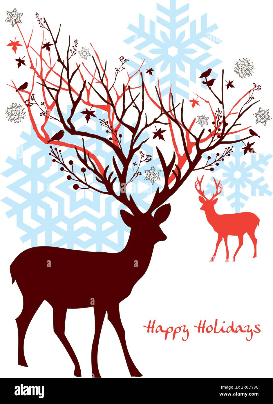 Christmas deer with ornaments and snowflakes, vector xmas card Stock ...