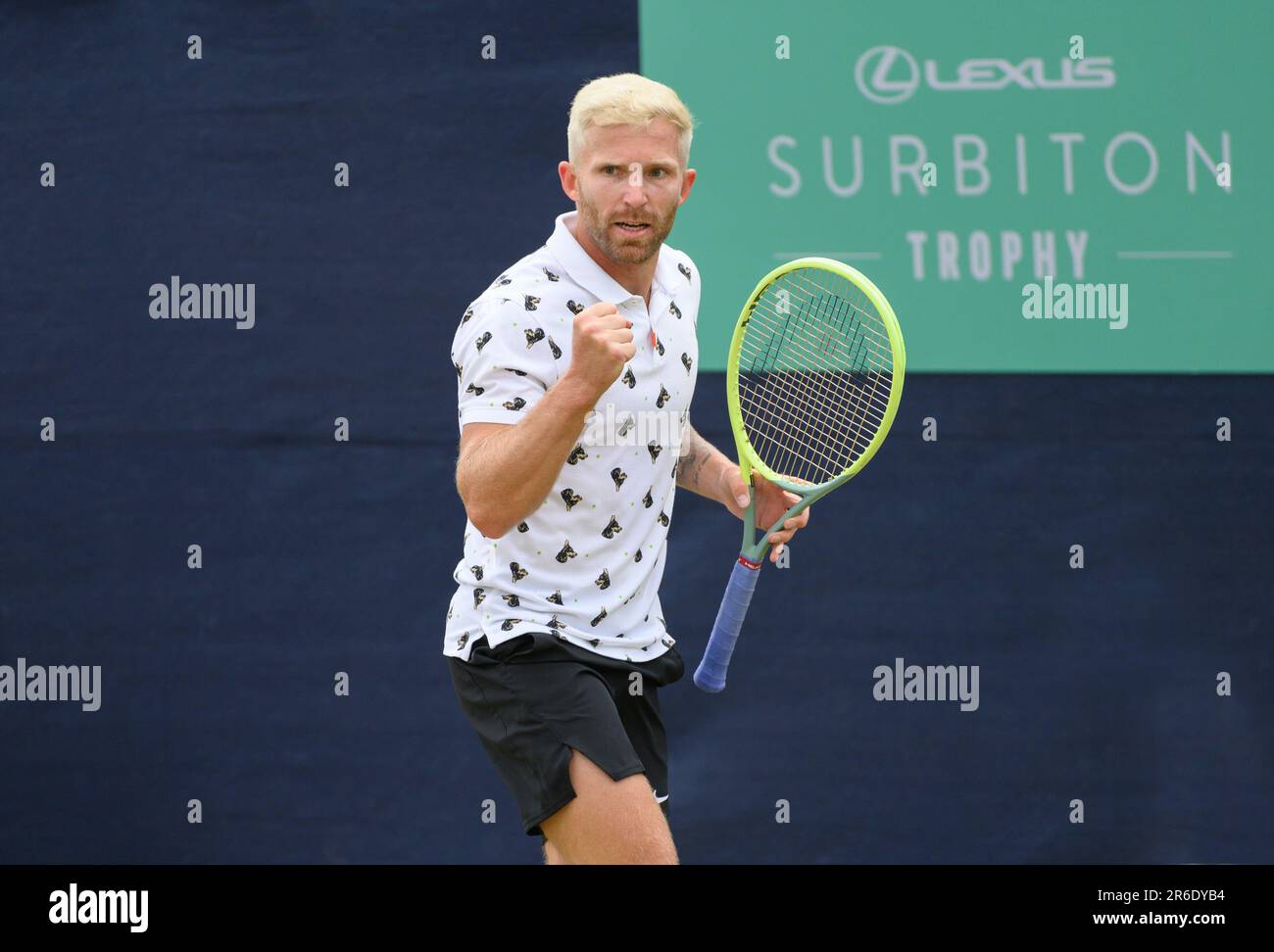Daniel Cox (GBR) playing in the first round at the Surbiton Trophy ...