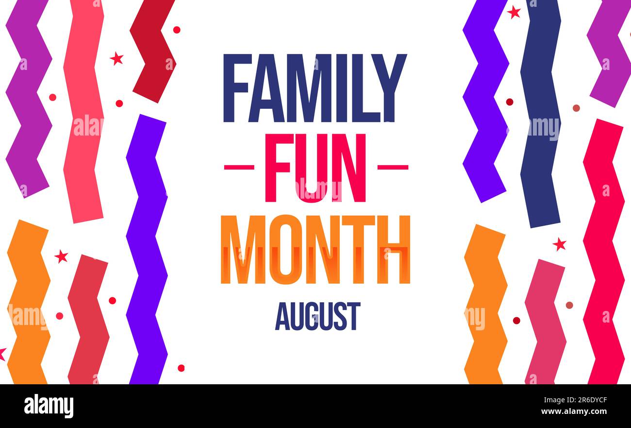 Abstract colorful shapes with Family fun month typography in the center ...