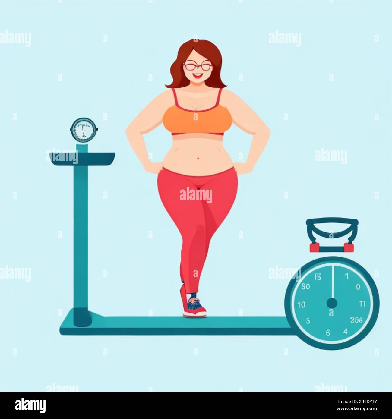 Fat woman fatness to loss weight, overweight cartoon style at gym Stock ...