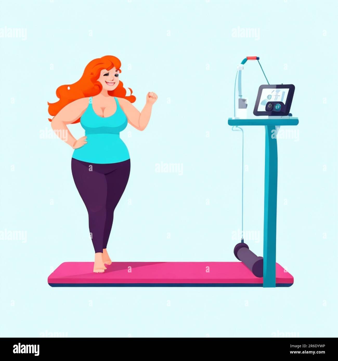 Fat woman fatness to loss weight, overweight cartoon style at gym Stock ...