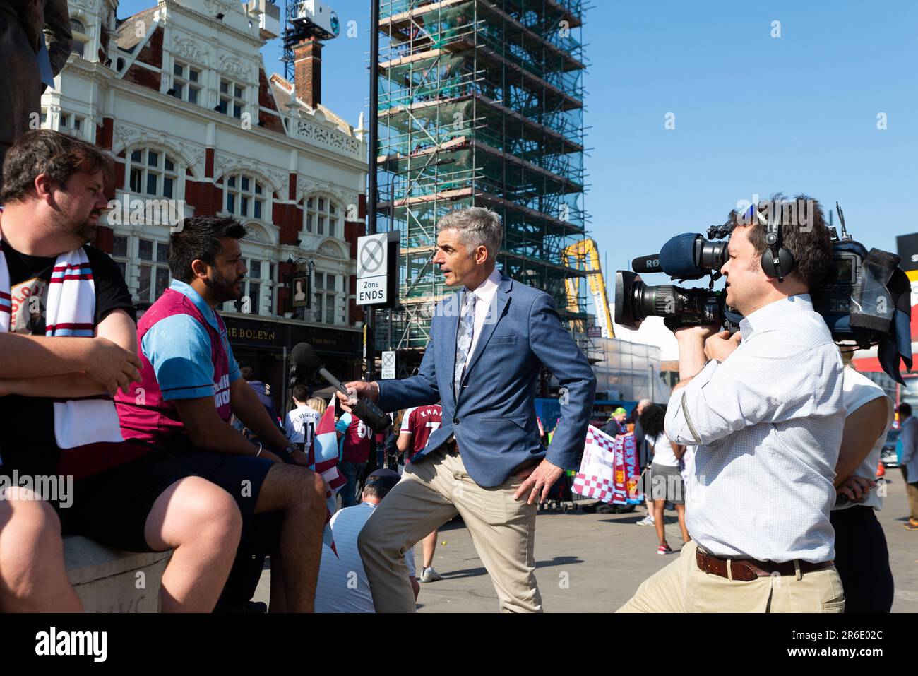 Joe Wilson, BBC TV media interview fan at West Ham Utd football team's ...