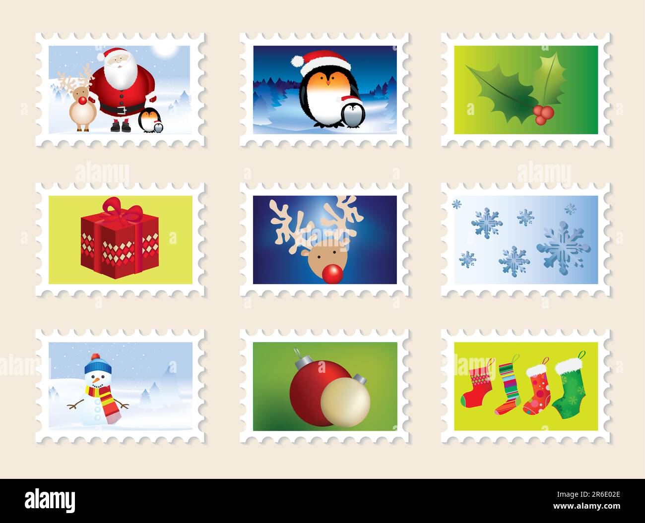 set of christmas stamps, nine different designs Stock Vector Image ...