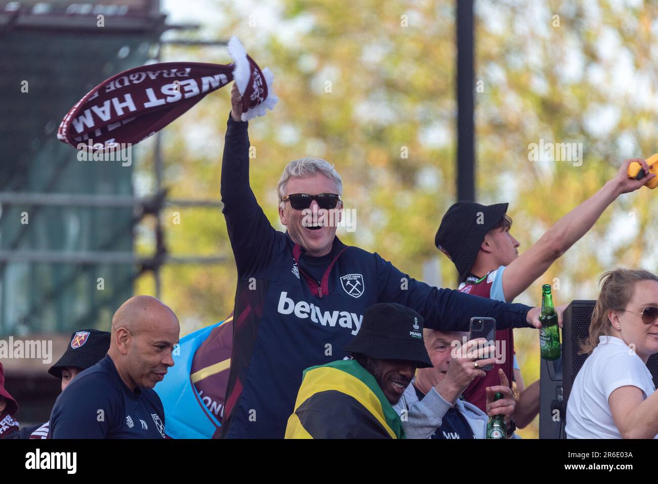 Manager David Moyes at West Ham Utd football team's open top bus ...