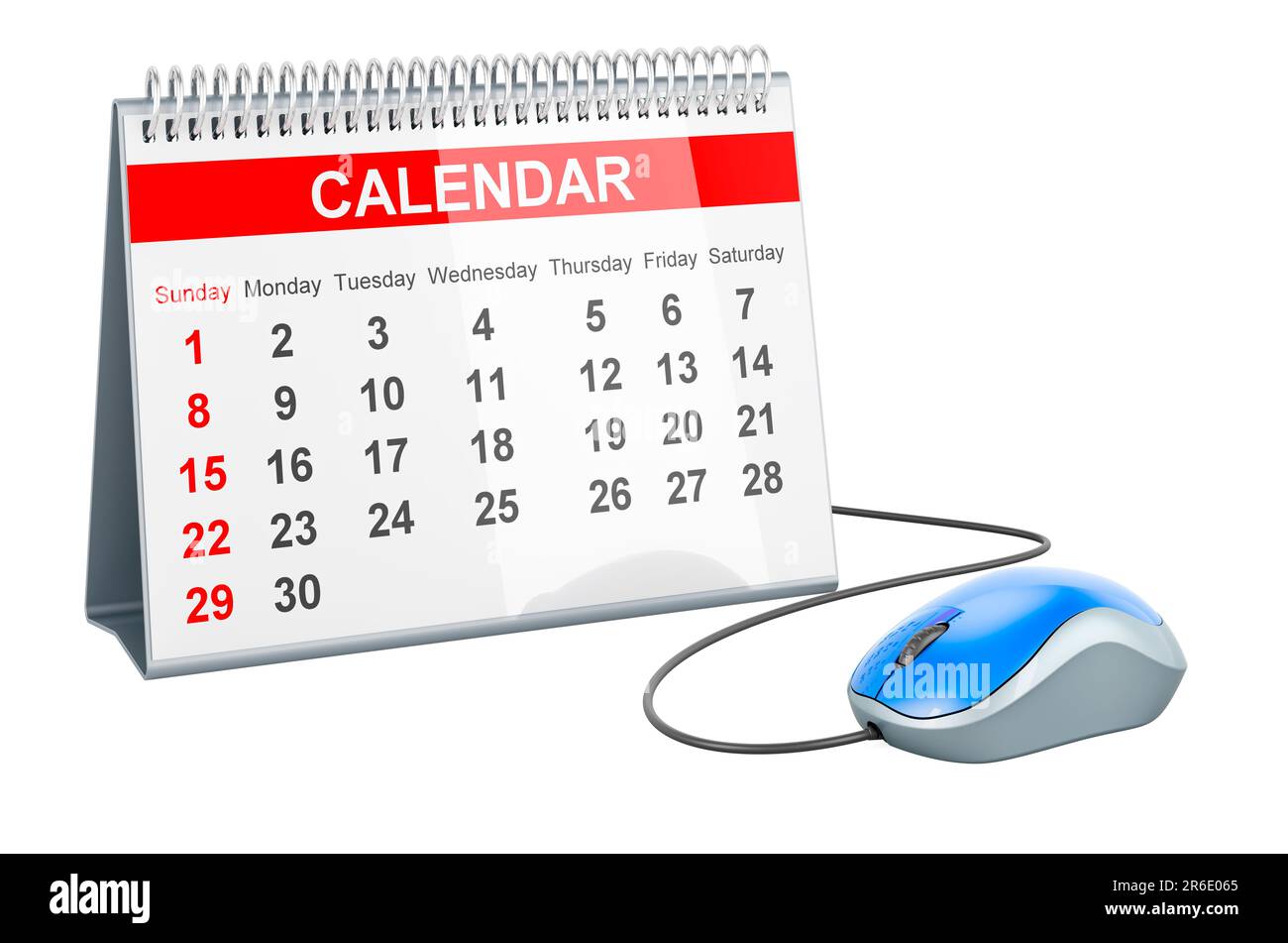 Desk calendar with computer mouse. 3D rendering isolated on white background Stock Photo - Alamy