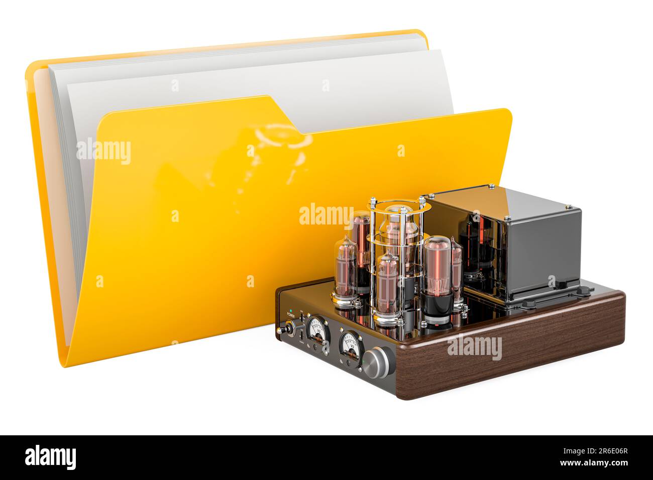 Computer folder icon with electronic amplifier, 3D rendering isolated ...