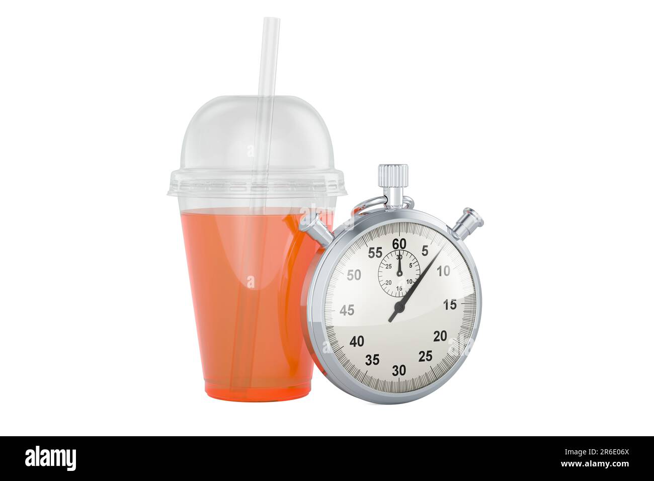 Plastic transparent disposable cup with drink with stopwatch, 3D ...