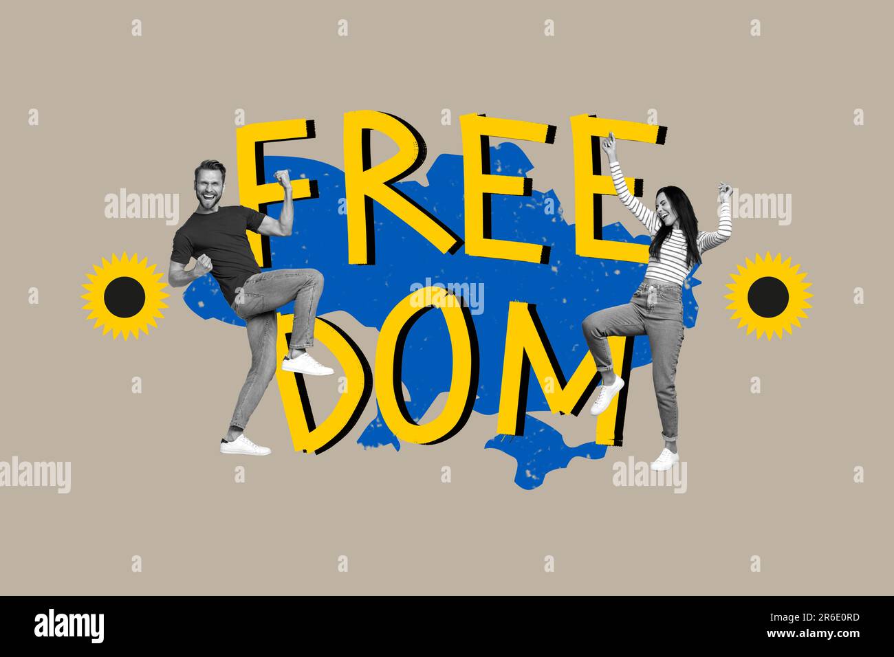 Billboard template collage of happy ukrainian people dance have party ...