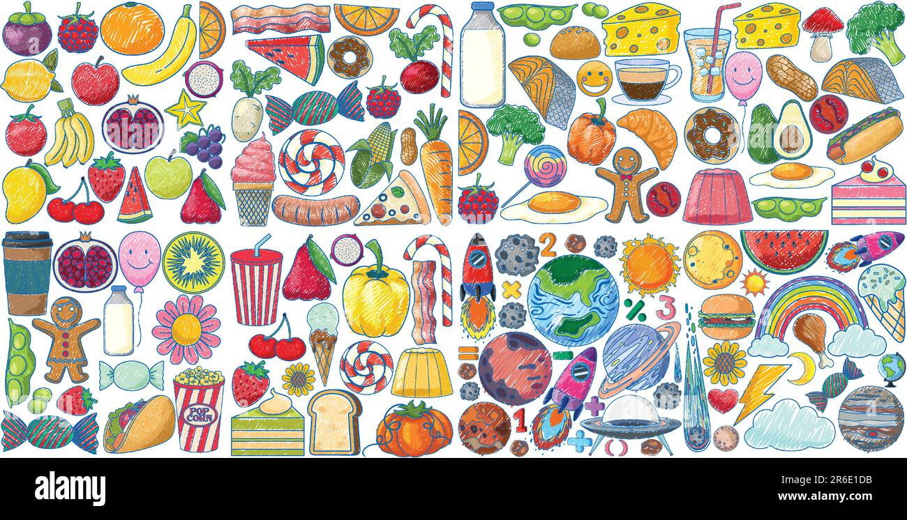 Various objects in Pencil Colour Sketch Simple Style illustration Stock ...