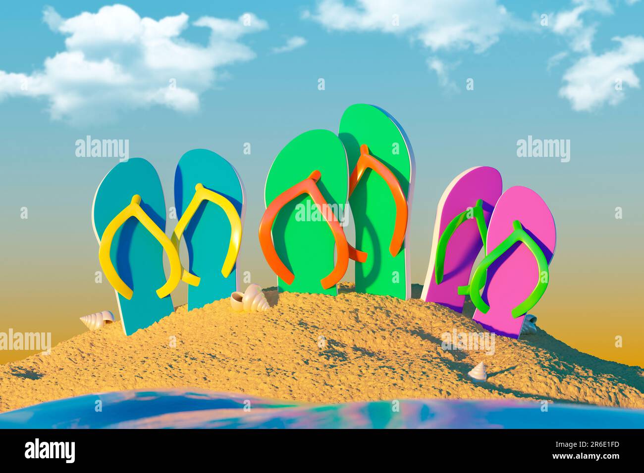 Artwork collage image of diversity different colors beach flip flop ...