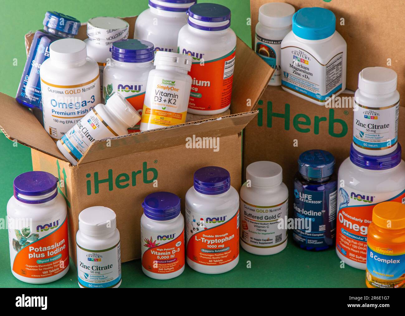 Vitamins, minerals and micronutrients from iHerb box. Lots of different ...