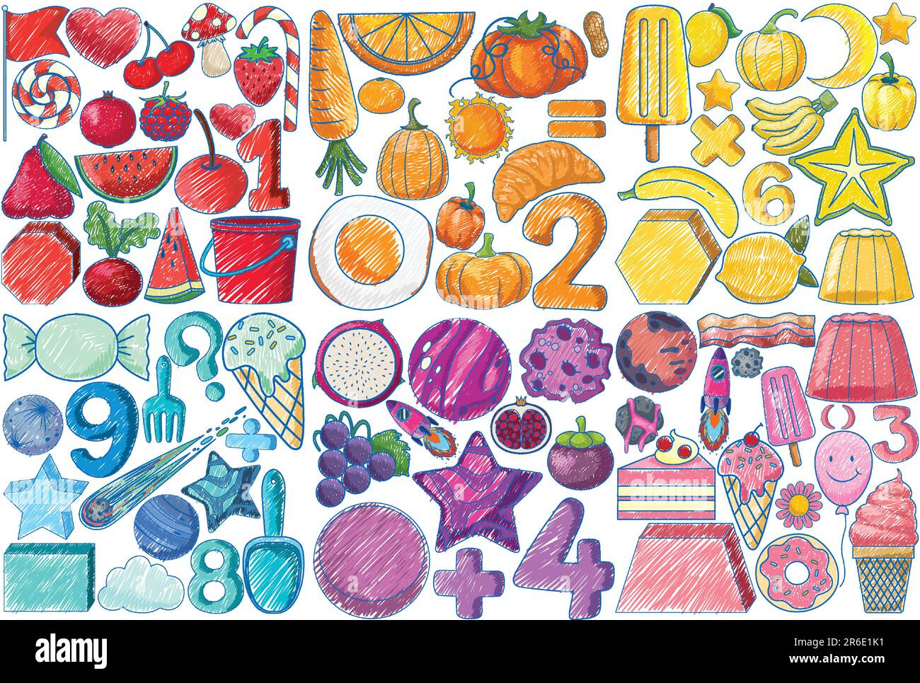 Set of Various Objects in Pencil Colour Sketch Simple Style ...