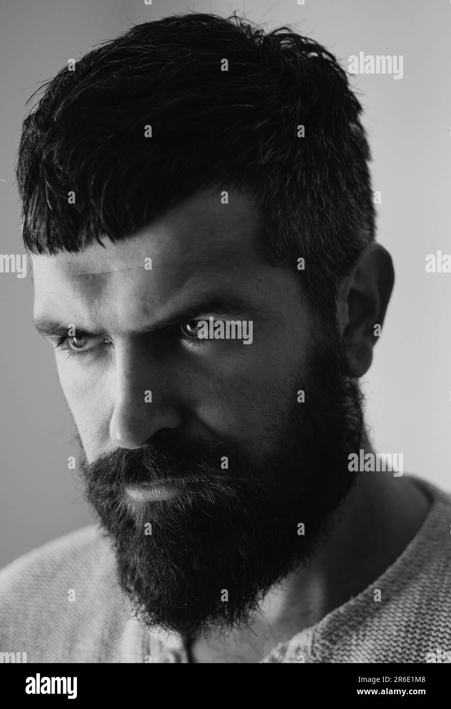 Portrait of confident serious man has beard and mustache. Handsome male ...