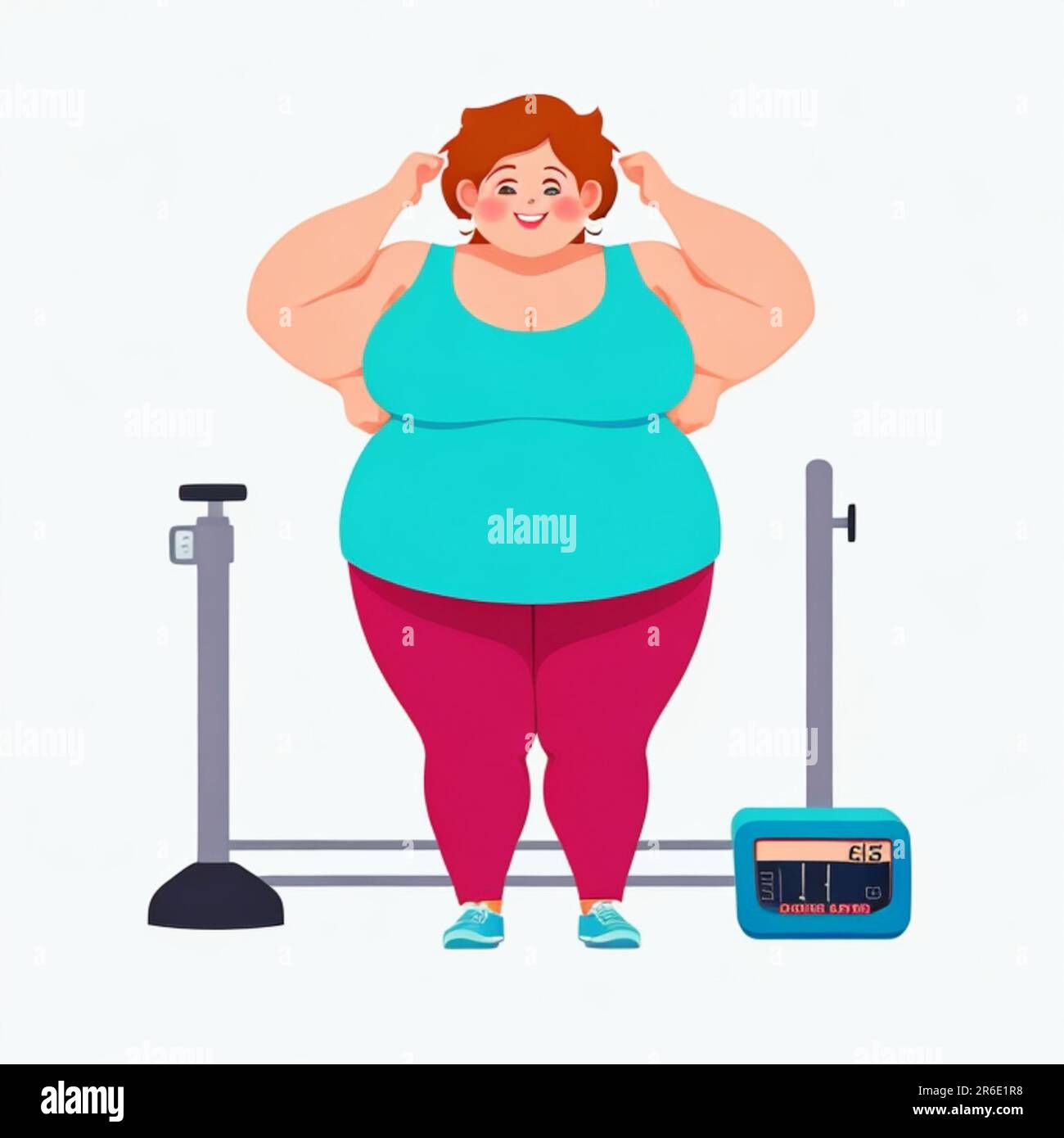Fat woman fatness to loss weight, overweight cartoon style at gym Stock ...