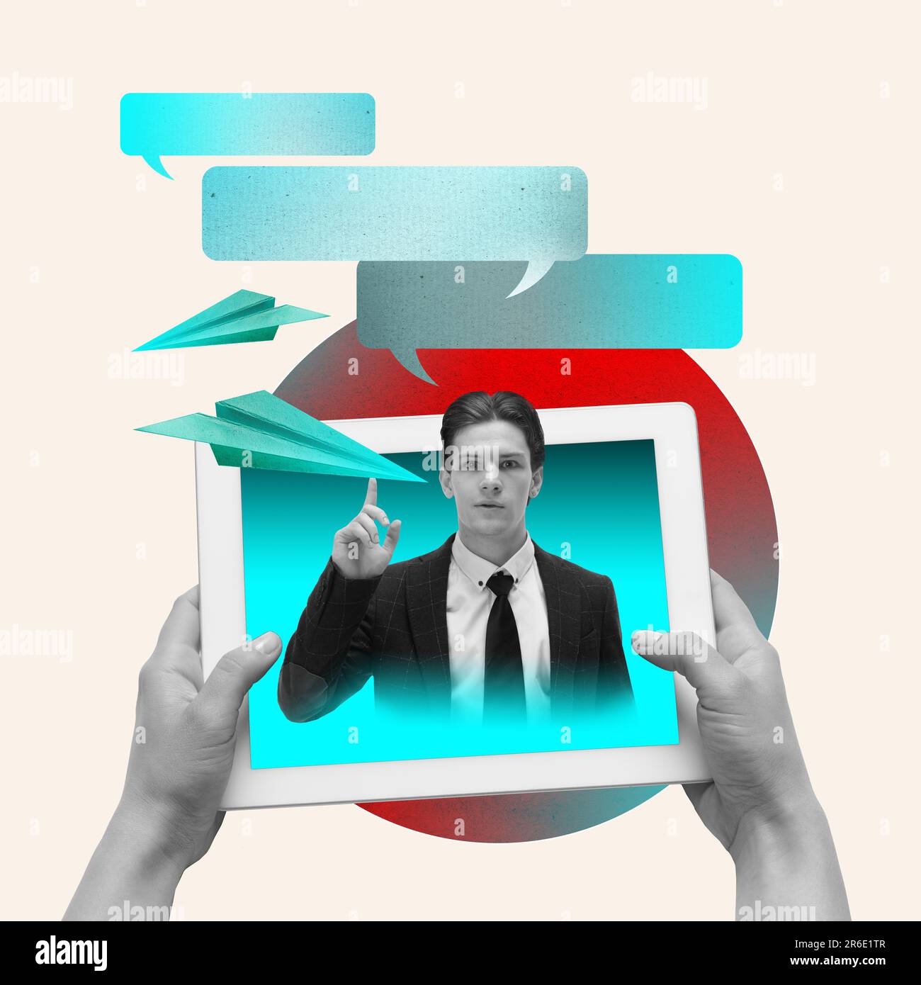Business communication. Human hands holding table with young ...
