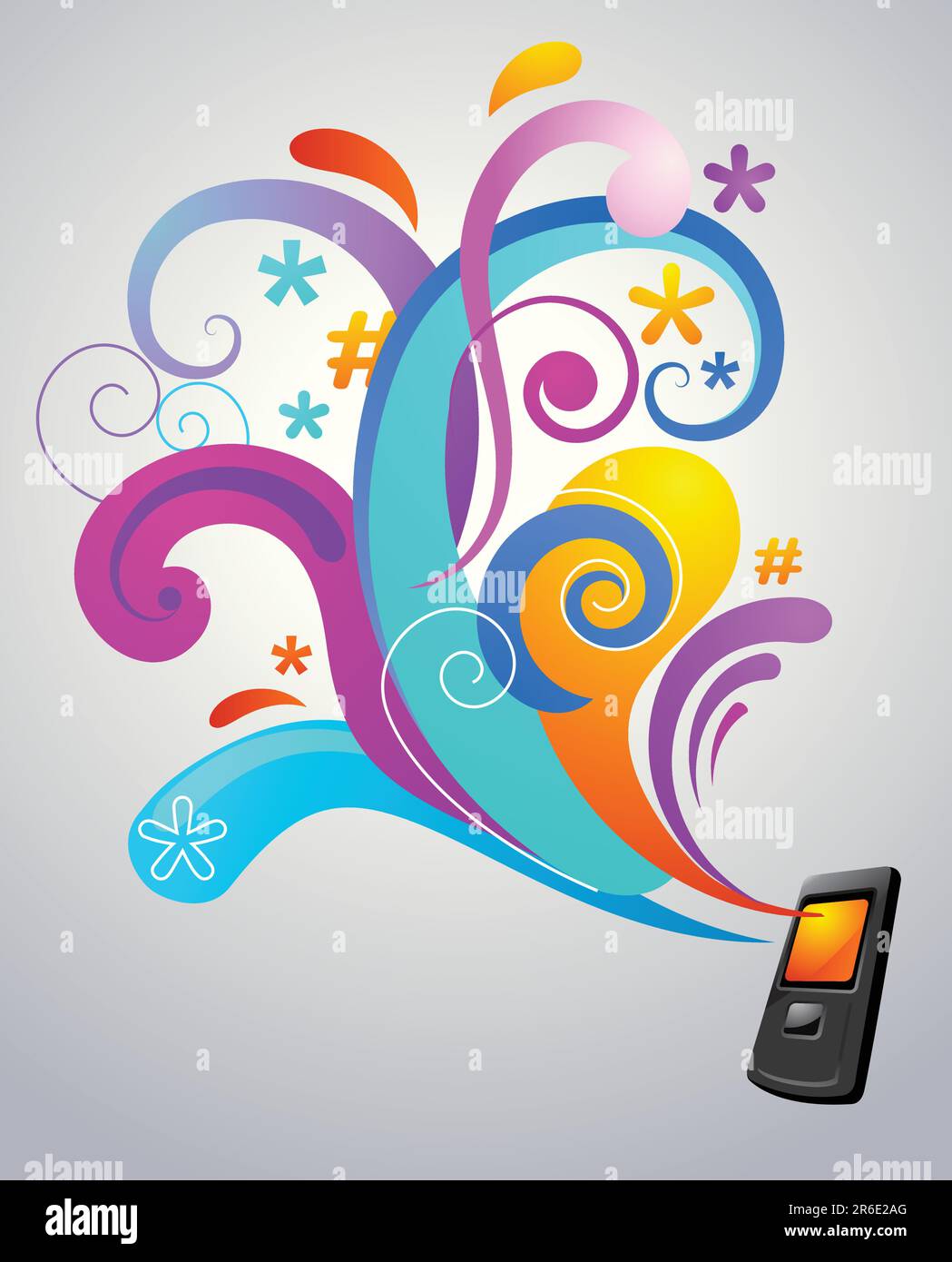 colorful abstract concept background with a mobile phone and many ...