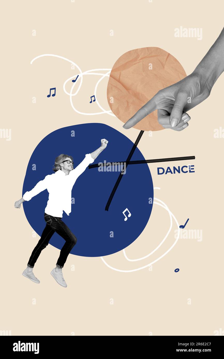 Vertical collage picture of positive black white colors guy run raise ...