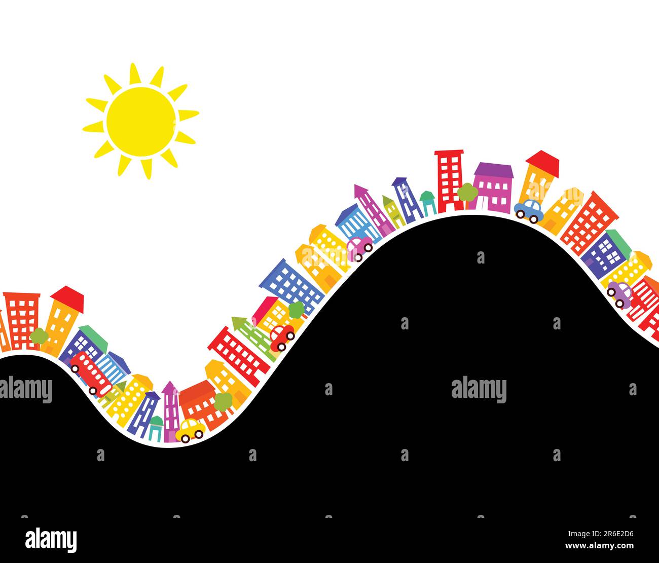 Editable vector illustration of colorful buildings with copy-space ...