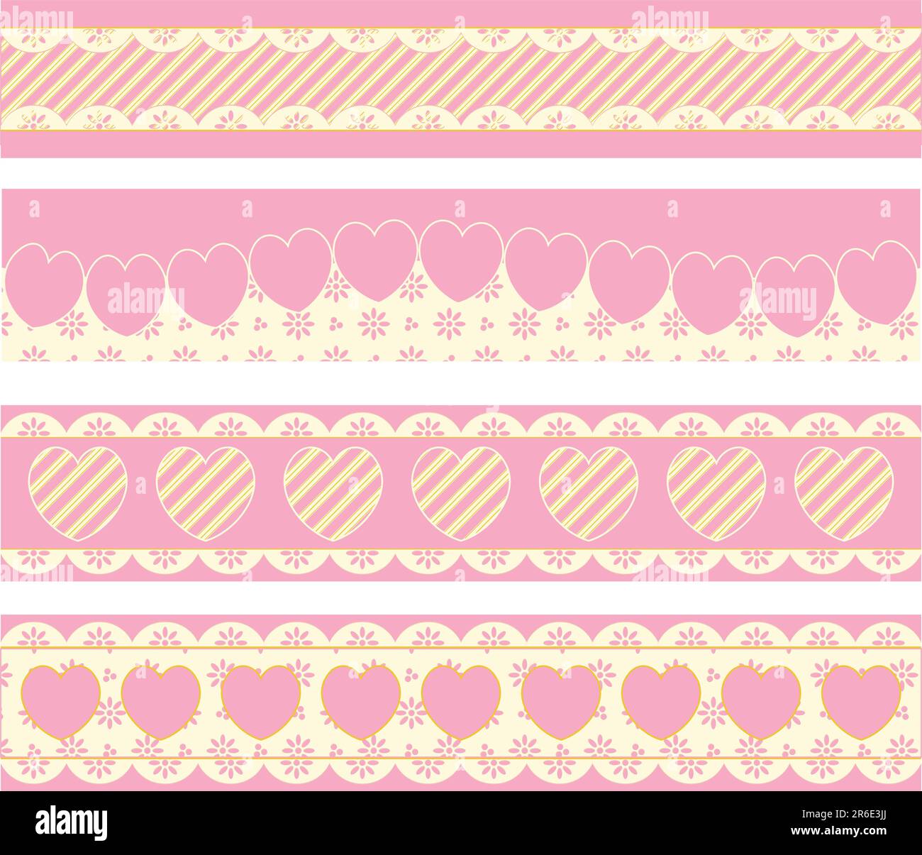 Four vector borders with Victorian eyelet hearts and stripes in pink ...