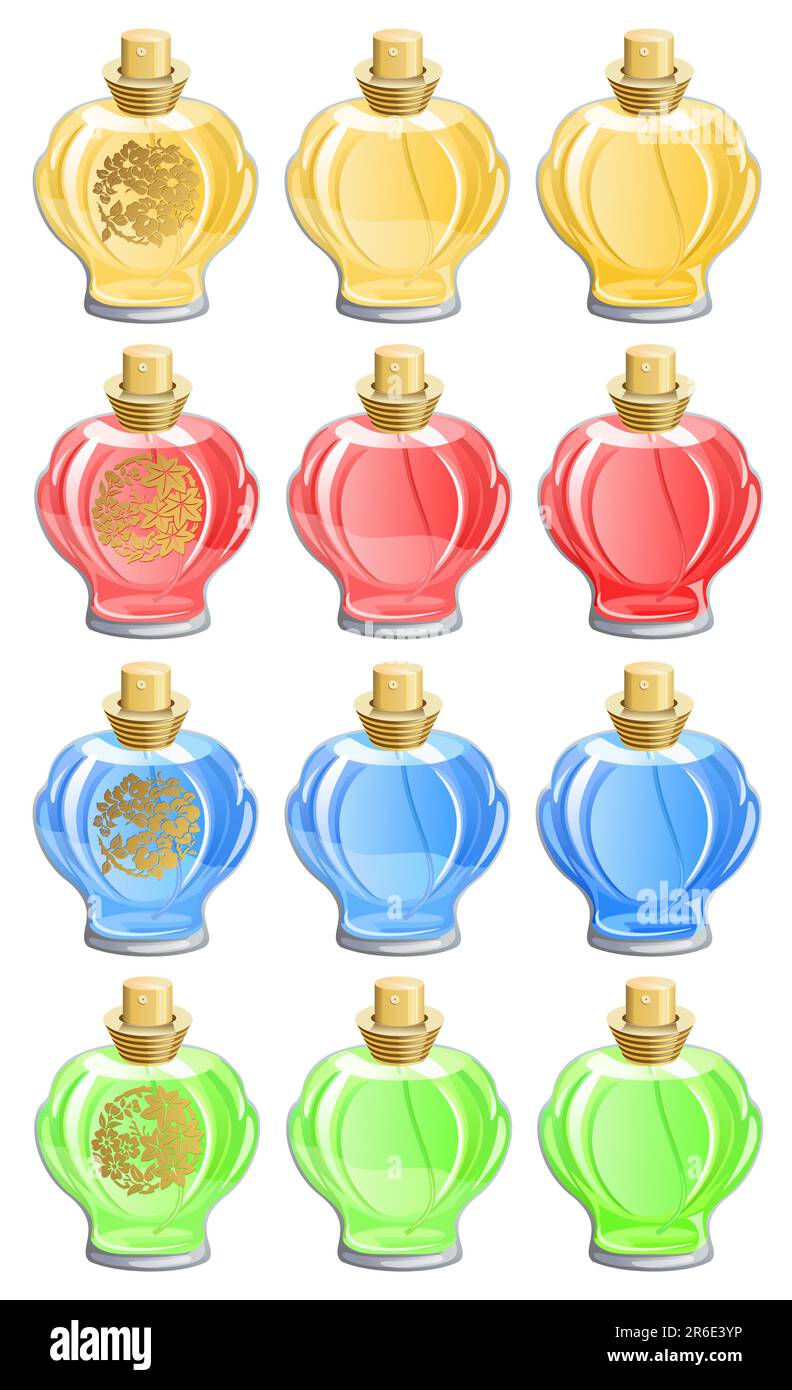 perfume bottles in different colors isolated on white Stock Vector ...