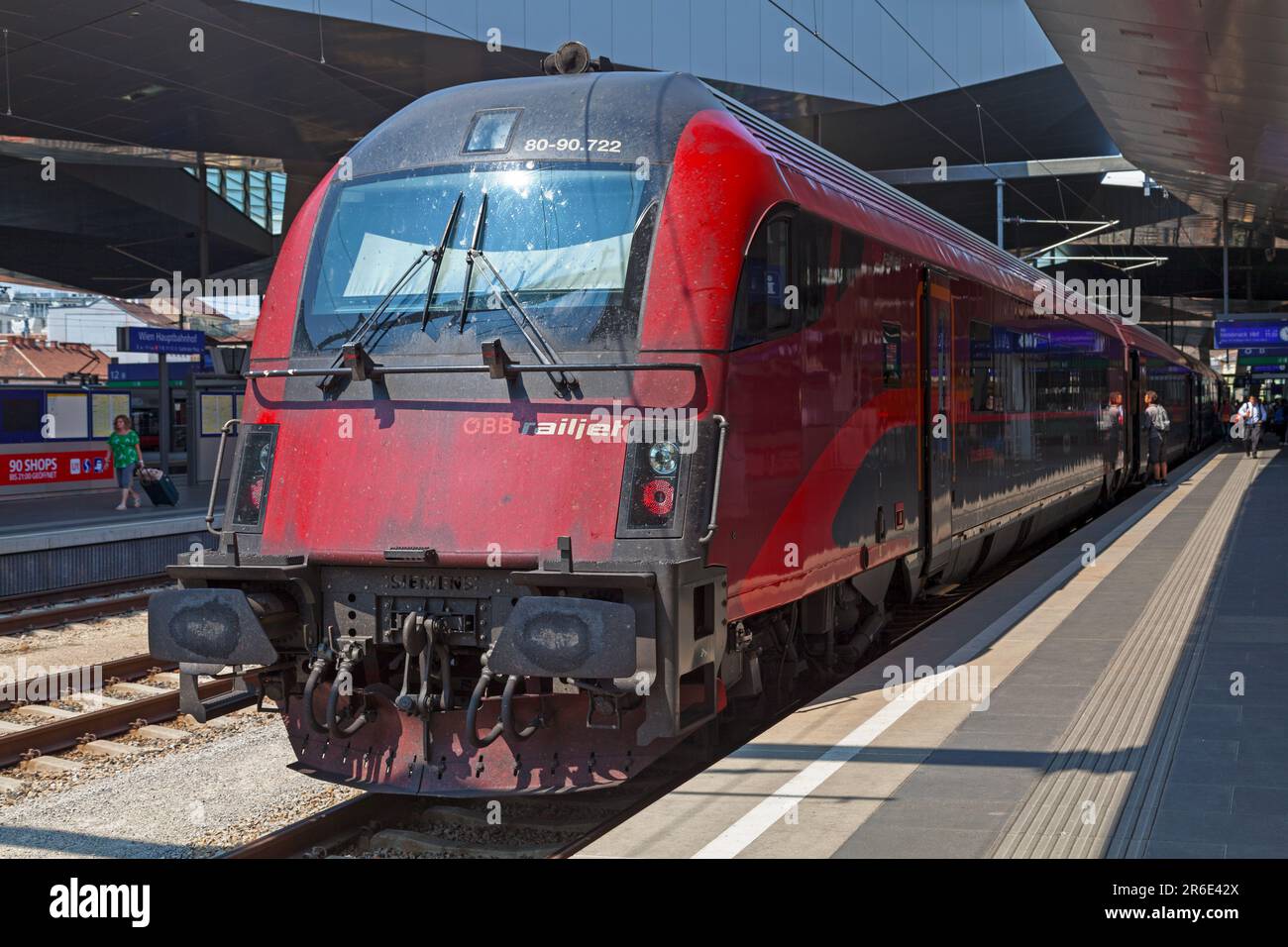 Vienna, Austria - June 17 2018: Railjet train operated by OBB at Wien ...