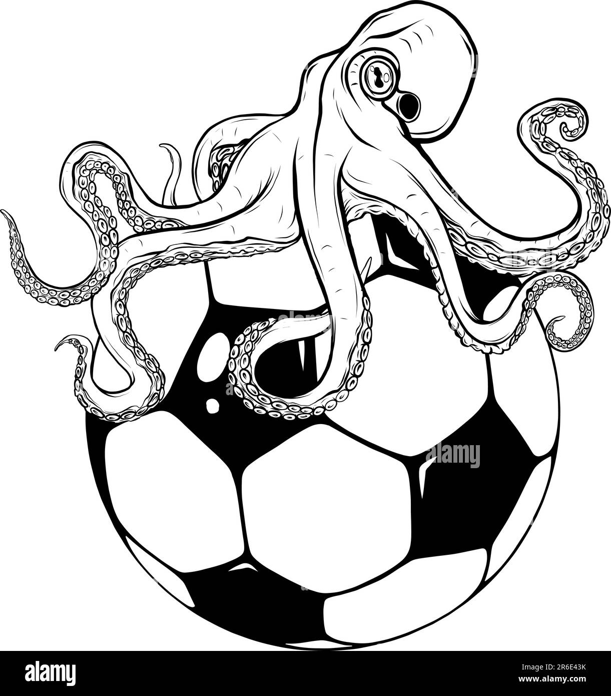 vector illustration of monochrome octopus on football ball Stock Vector ...
