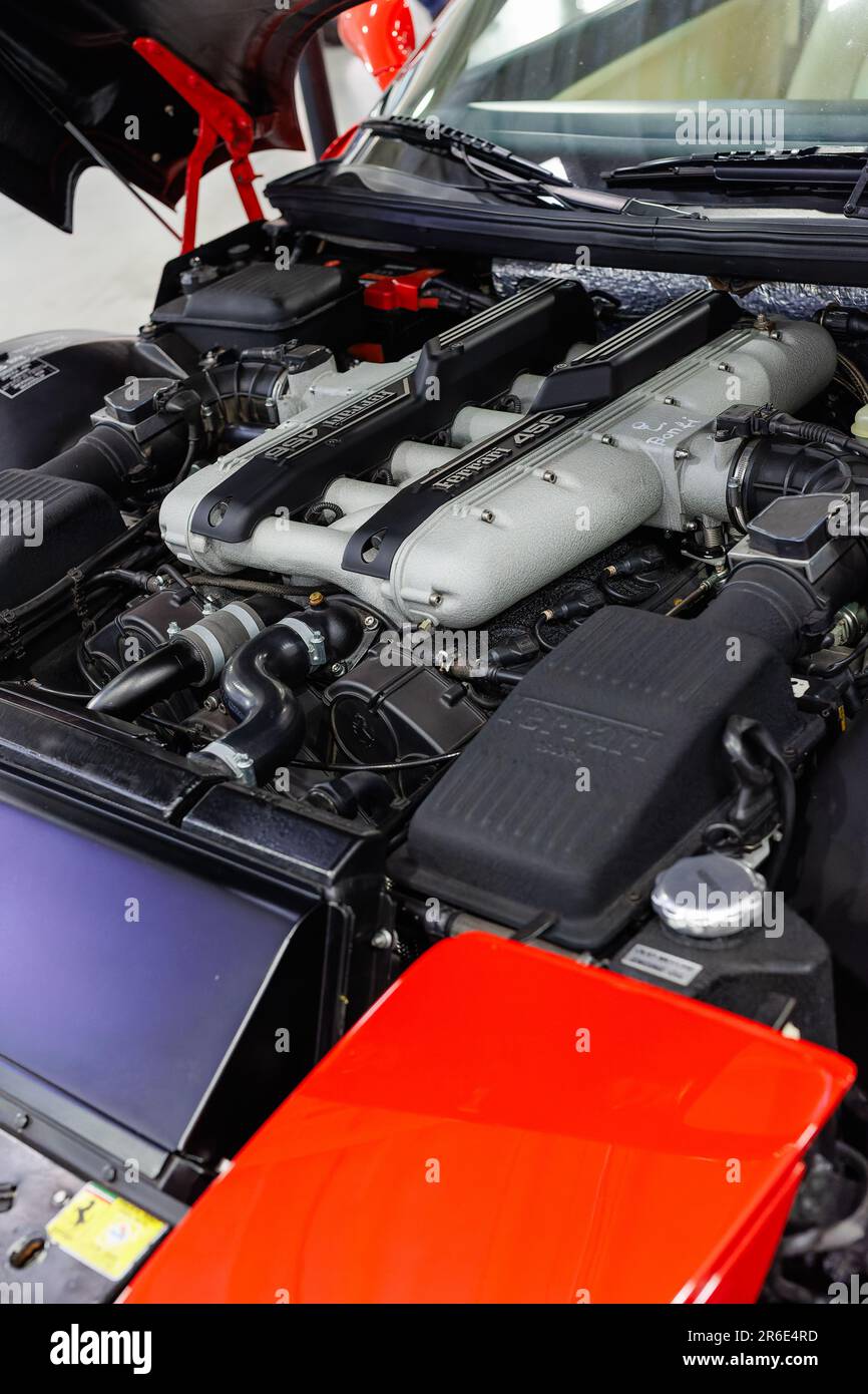 Engine of a Ferrari 456 with an Open Hood Stock Photo - Alamy