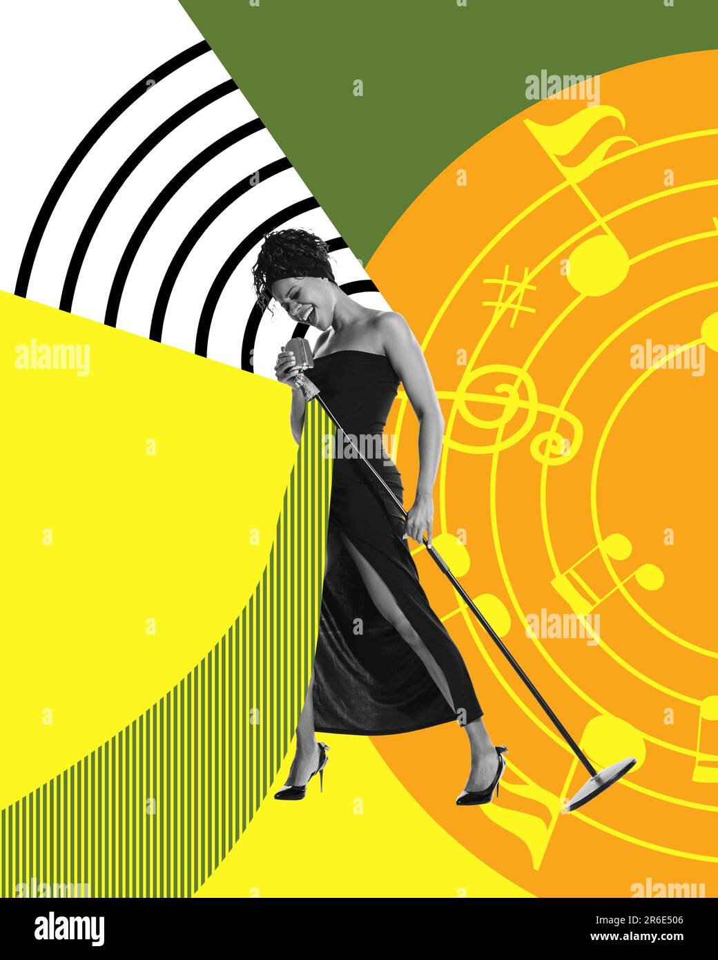 Beautiful, talented young woman in black dress emotionally singing in ...