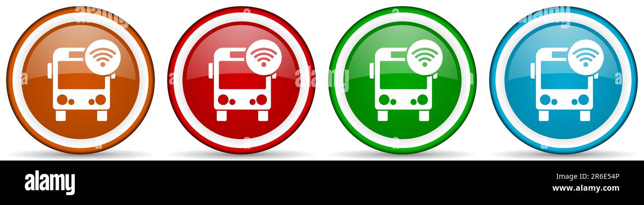 Bus with wifi glossy icons, set of modern design buttons for web ...