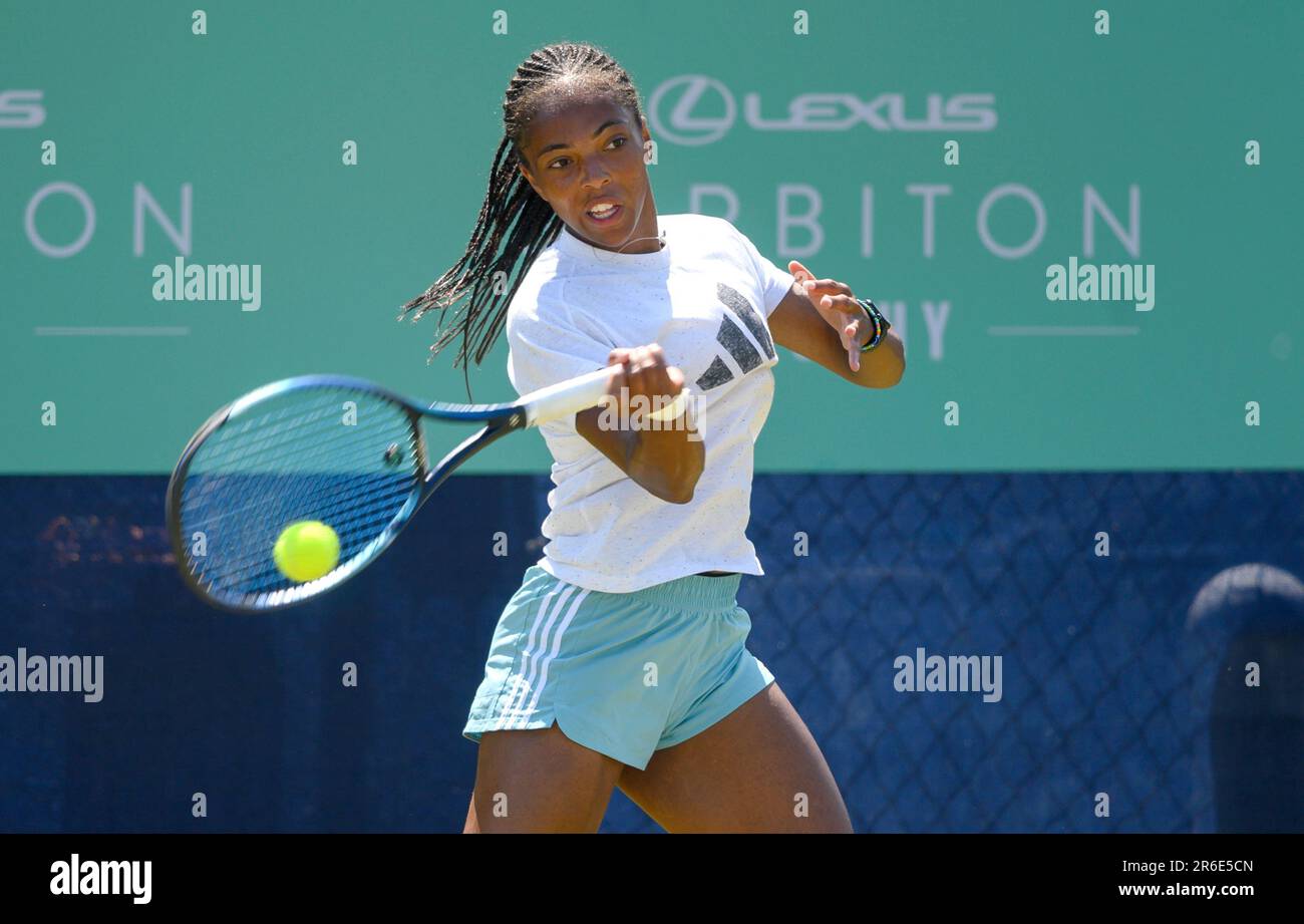 Lauryn John-Baptiste (GBR) practising at the Surbiton Trophy, London ...