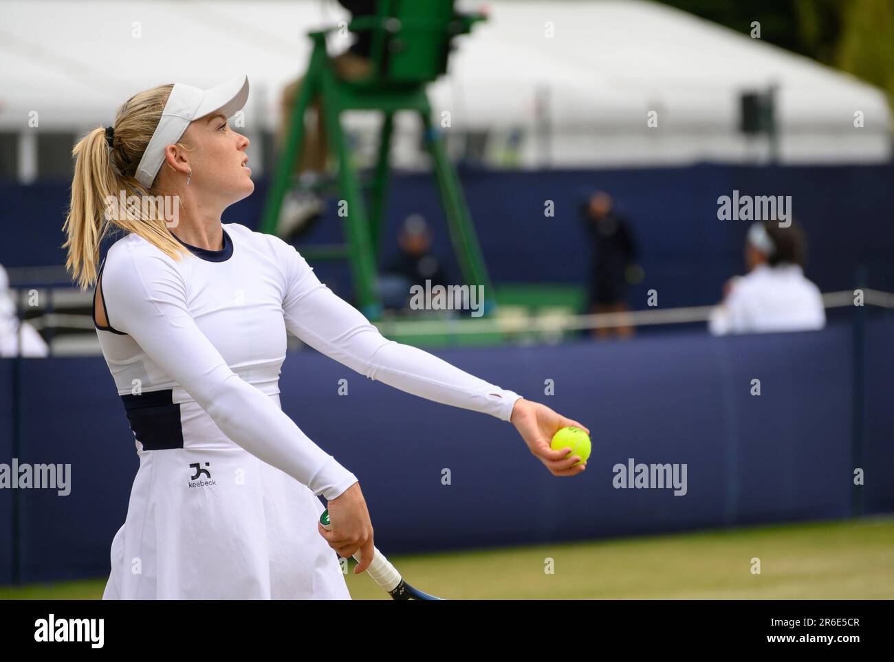 Katie Swan (GBR) serving during her first round match at the Surbiton ...
