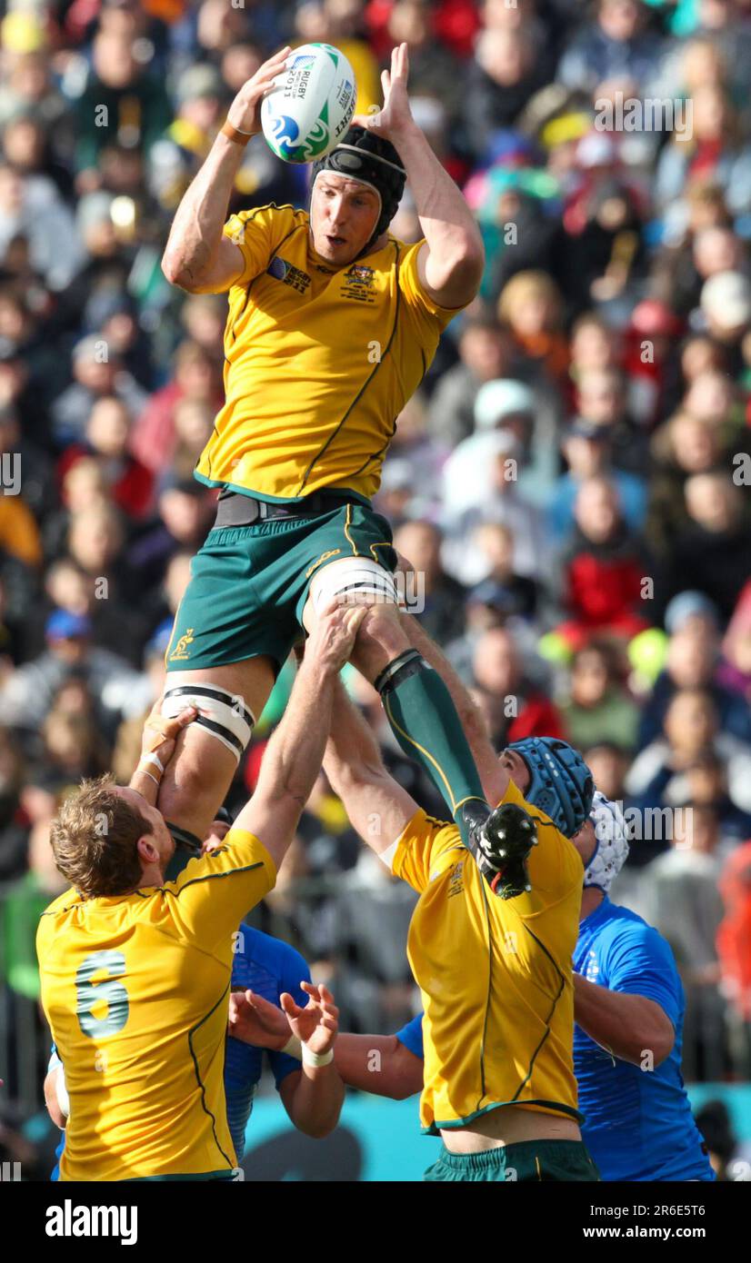 Australia's Dan Vickerman wins a lineout against Italy during a Pool C ...