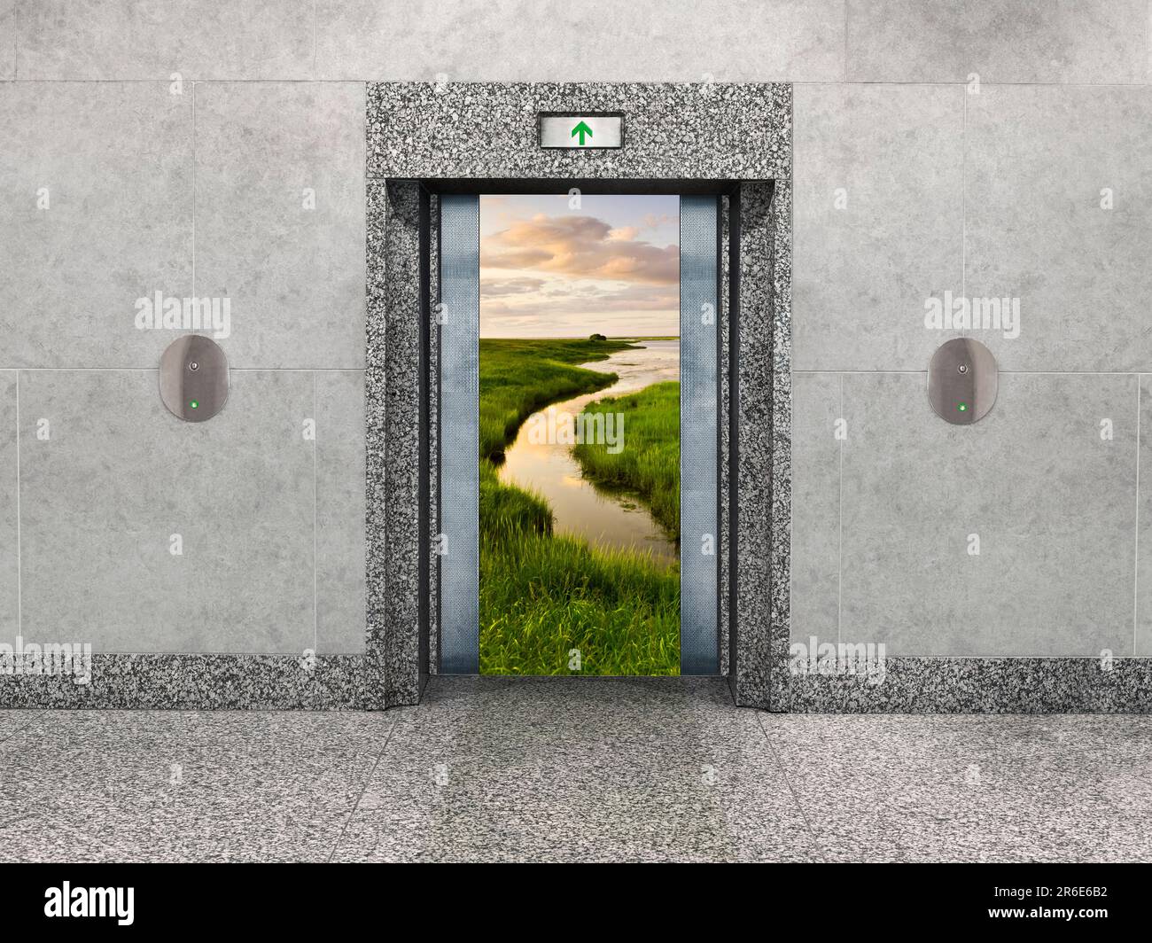 An office elevator-conservation and camping concept: Elevator doors ...