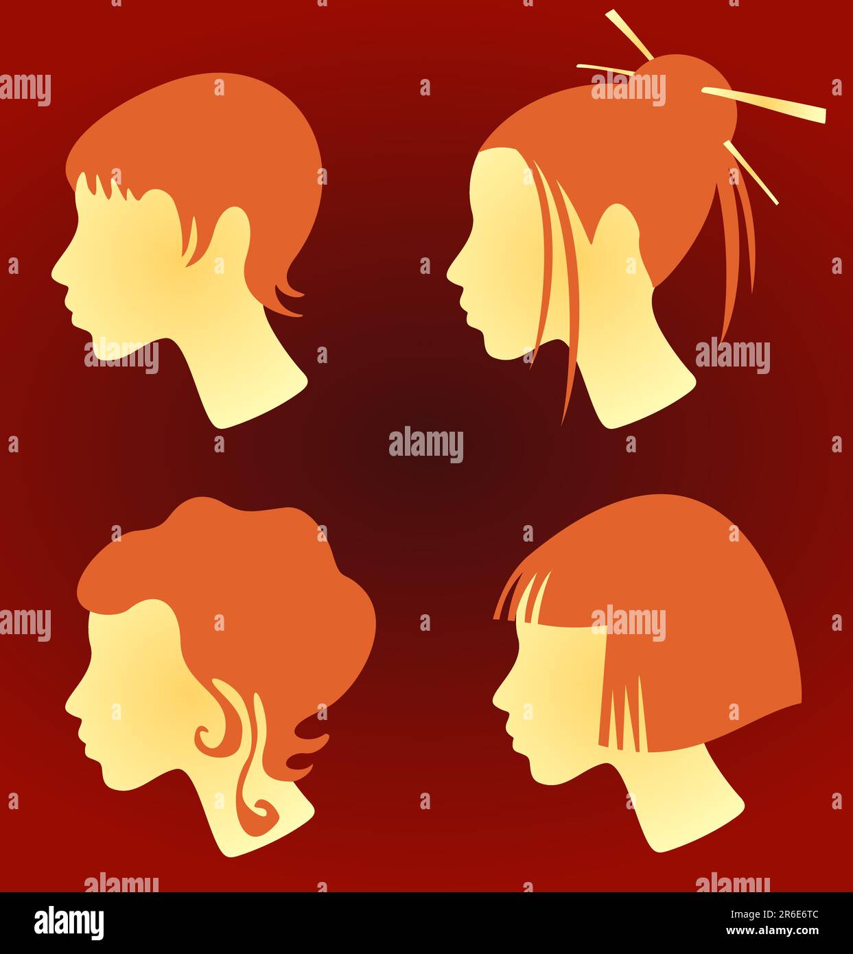 Four female heads with red hair and different hairdresses - short, long ...