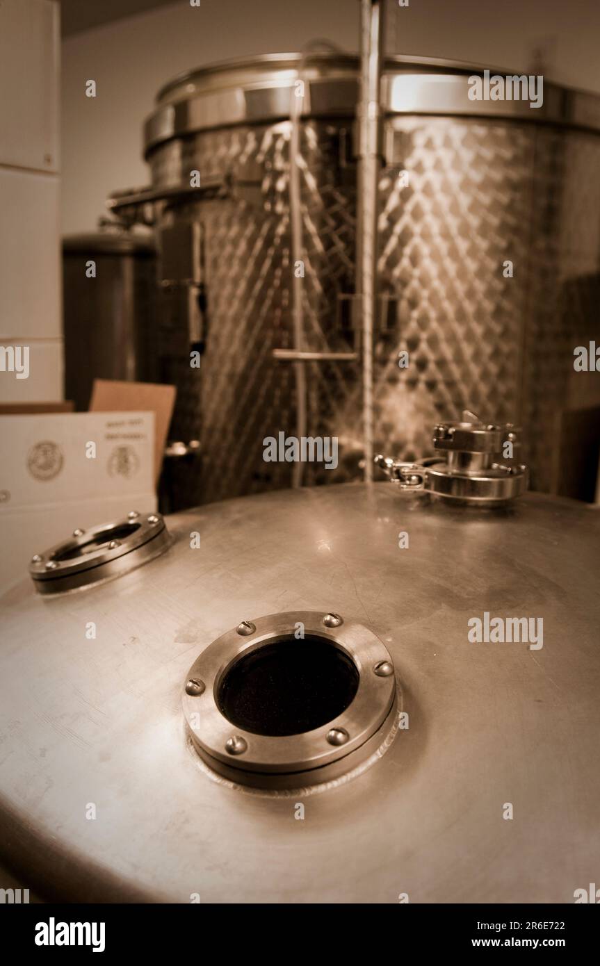 Fermentation tanks store Mead that is aging into a fine honey wine ...