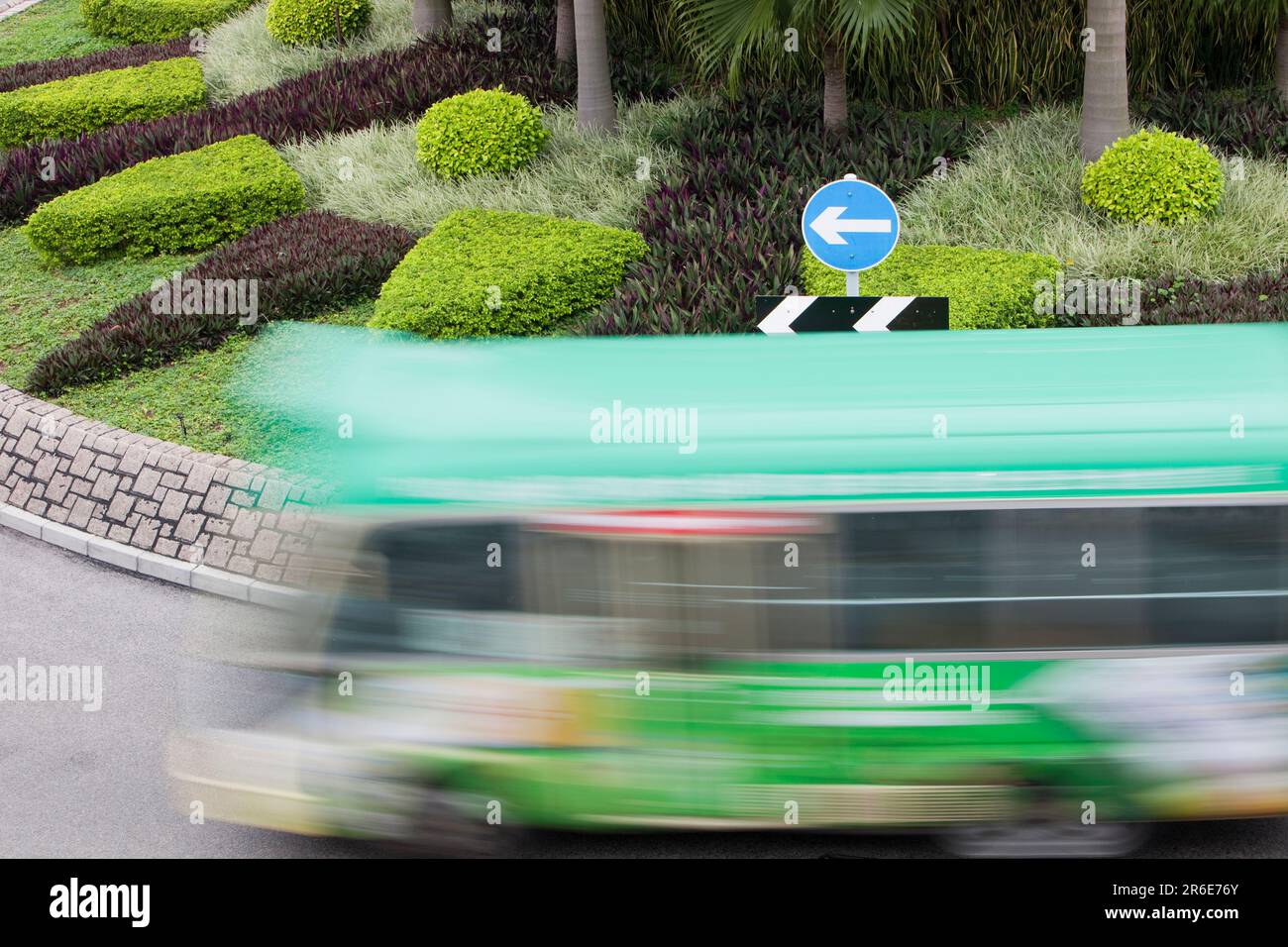 A bus going round a roundabout in Hong Kong, China Stock Photo - Alamy