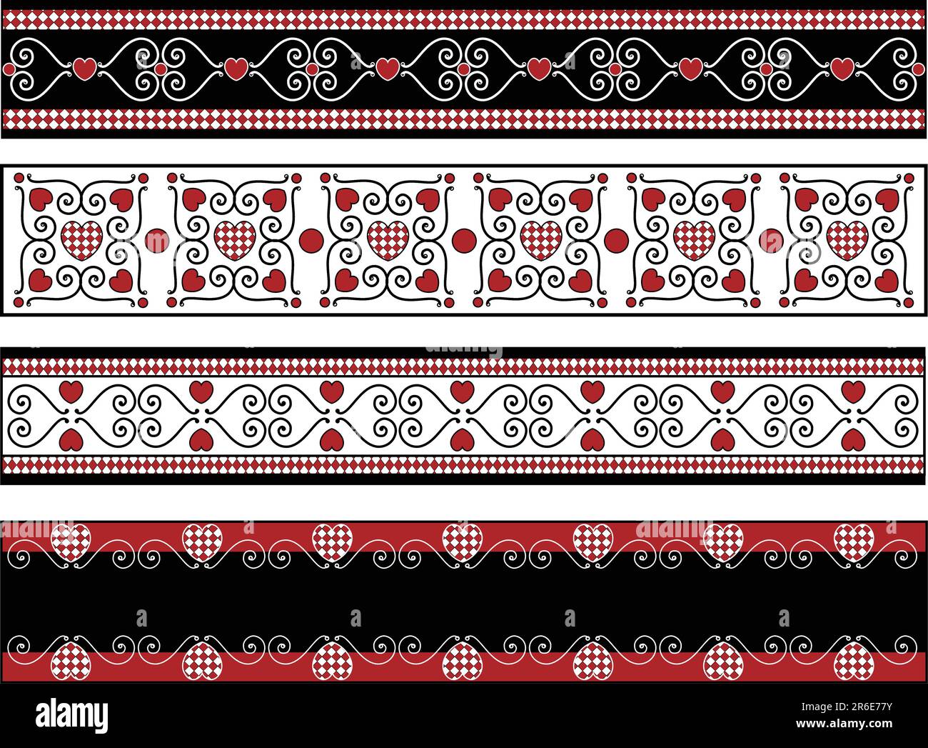 Red, black and white vector Valentine borders with gingham trim Stock ...