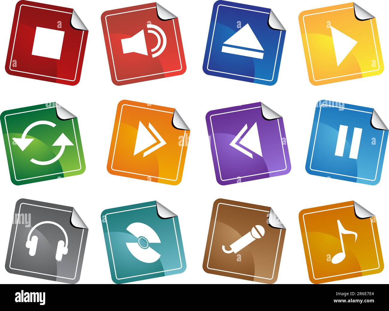 Set of 3D multimedia buttons with sticker style background Stock Vector ...