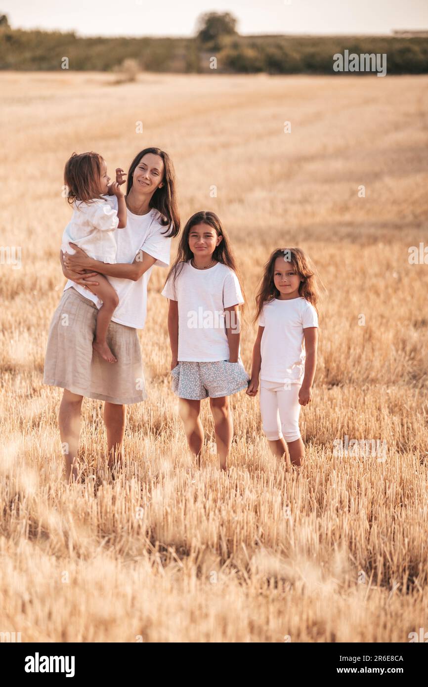 happy large family, life in the countryside,mommy and daughters Stock ...