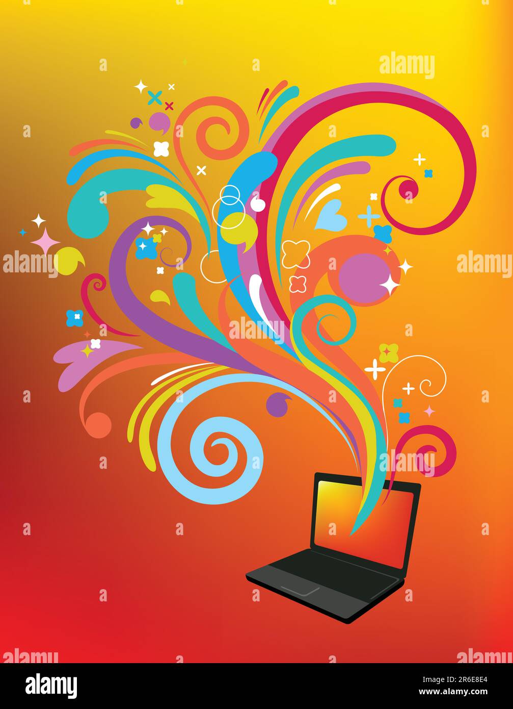 abstract concept background with a laptop and many design elements ...