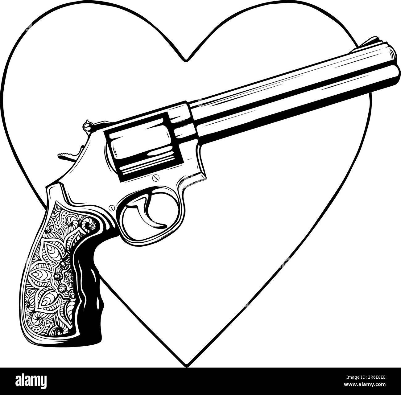 Vector vintage revolver tattoo illustration. A gun monochrome clipart ...