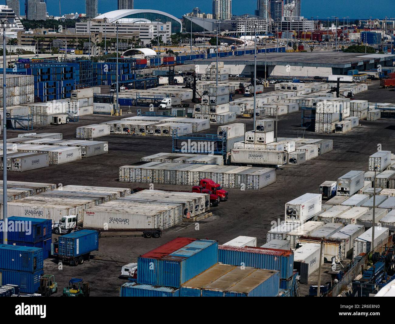 Shipping Containers in bulk stacks and sections - Miami Port USA. Views ...