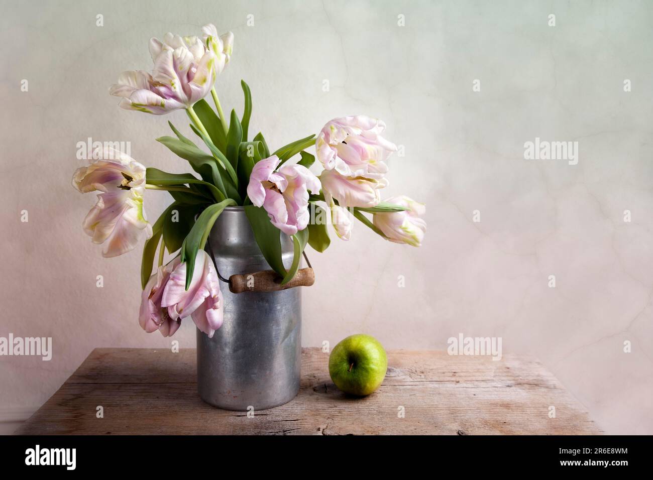 Pastel Pink Tulips in Tin Can Stock Photo - Alamy